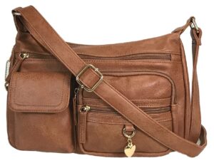 zzfab front pockets side locking concealed carry purse for women small ccw crossbody bag brown