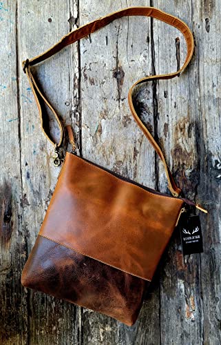 The Denali Vintage Saddle Genuine Leather Two Tone Large Crossbody Bag Leather Crossbody Purse