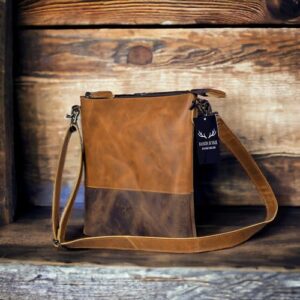 The Denali Vintage Saddle Genuine Leather Two Tone Large Crossbody Bag Leather Crossbody Purse