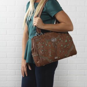 American West Leather Multi Compartment Shoulder Bag - Lady Lace Brown/Turquoise