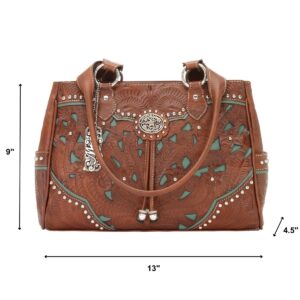 American West Leather Multi Compartment Shoulder Bag - Lady Lace Brown/Turquoise