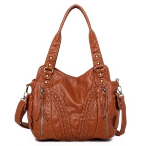 Montana West Shoulder Bag For Women Washed Leather Crossbody Purses Handbags Tote Satchel Bags Brown MWC-019BR