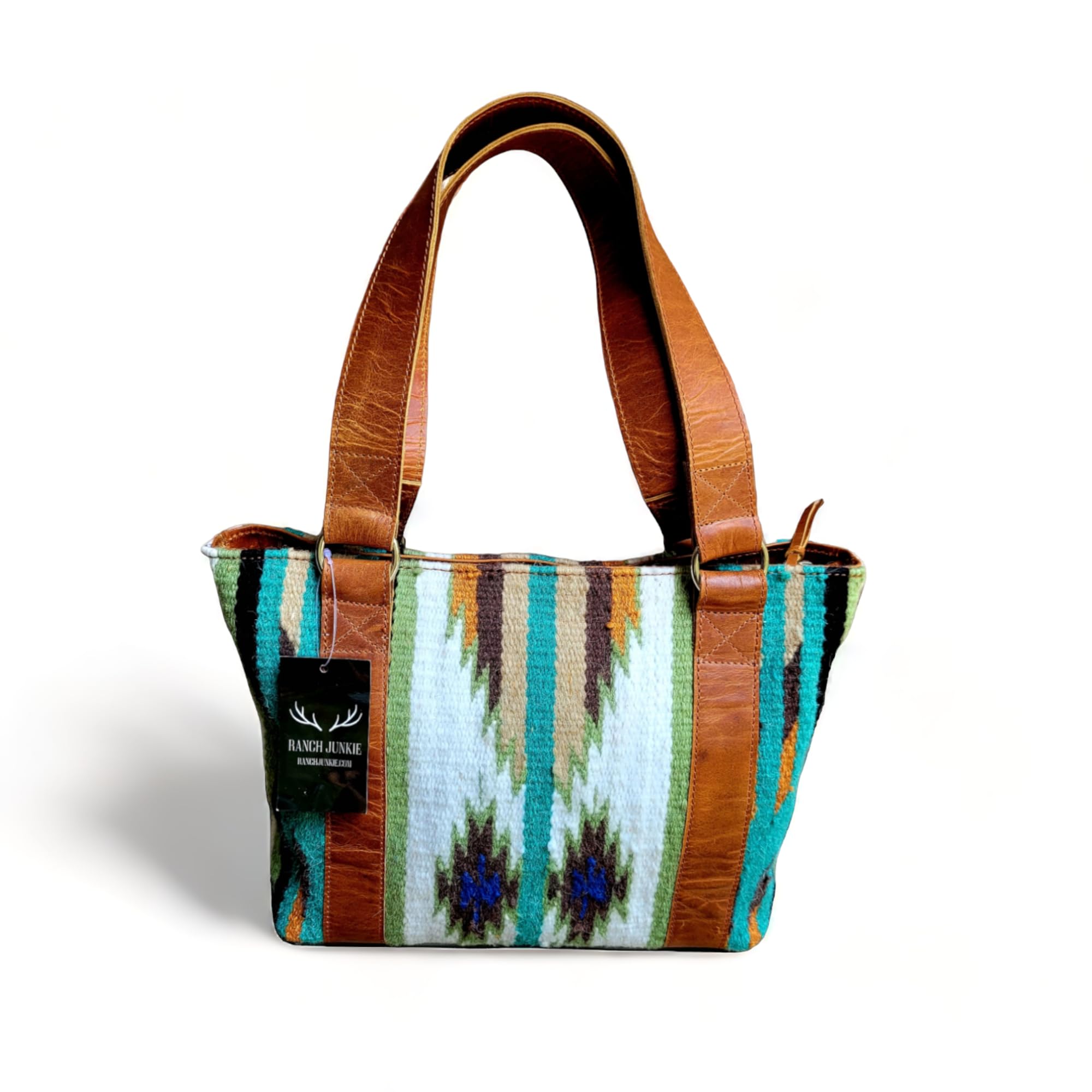 Southwestern Handwoven Wool Leather Boho Tote Western Handbag (Aspen)