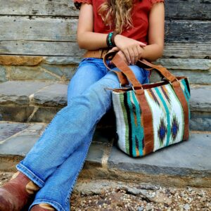 Southwestern Handwoven Wool Leather Boho Tote Western Handbag (Aspen)