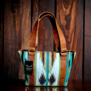 Southwestern Handwoven Wool Leather Boho Tote Western Handbag (Aspen)