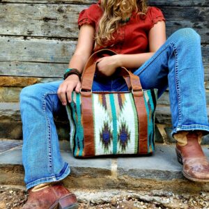 Southwestern Handwoven Wool Leather Boho Tote Western Handbag (Aspen)