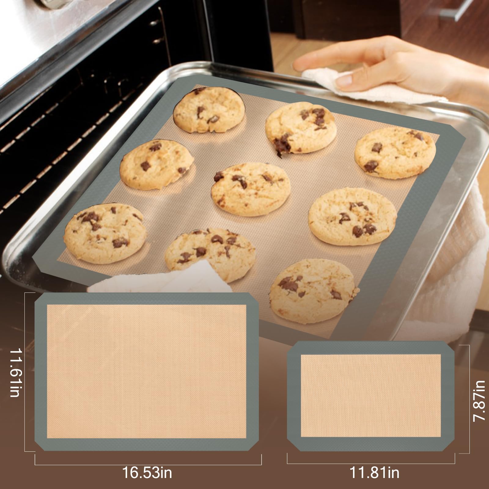 Silicone Baking Mat, 3 Pack Reusable Baking Mat, Non-Stick, Food Safe Silicone Mats for Baking, Oven Baking Sheet for Making Cookies, Macaroons, Bread