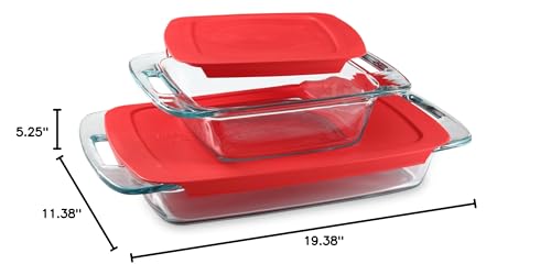 Pyrex 4-Piece Extra Large Glass Baking Dish Set With Lids and Handles, Oven and Freezer Safe