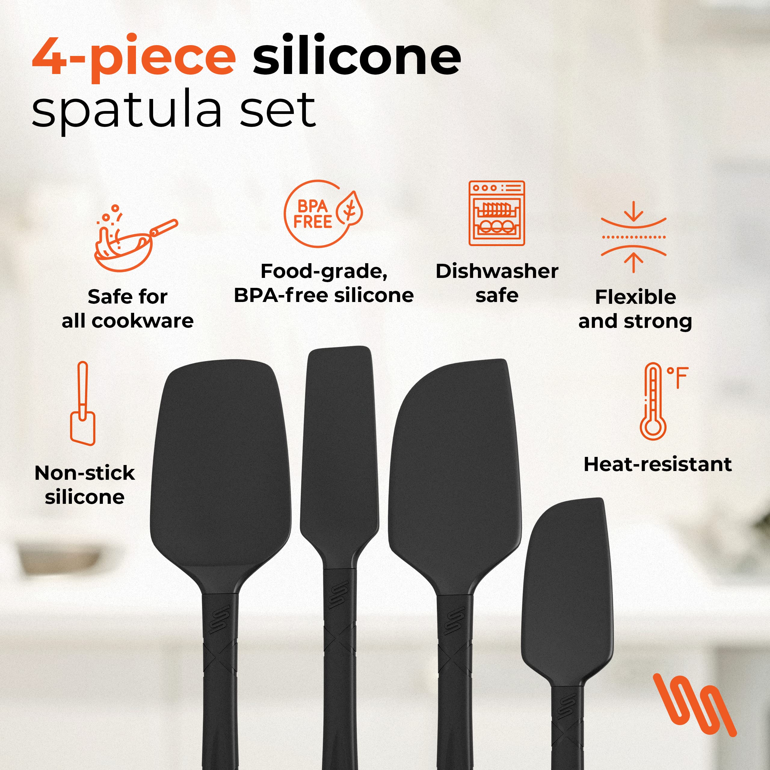 M KITCHEN Silicone Spatula Set - Heat Resistant & BPA Free - 4 Piece Nonstick Rubber Spatulas, Spoonula, Jar Scraper for Cooking, Baking, Mixing, Frosting - Dishwasher Safe Kitchen Utensils