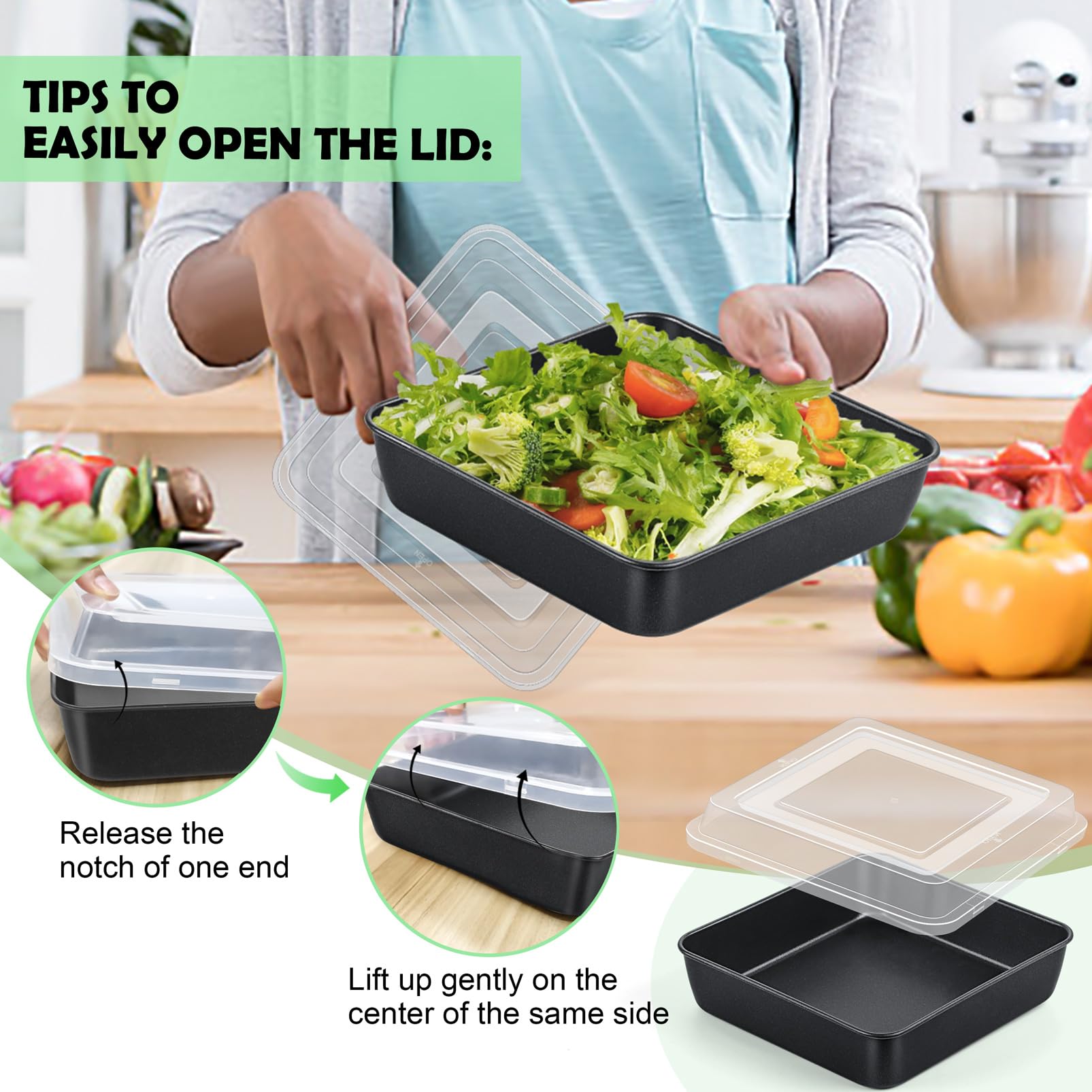 TeamFar 9 Inch Square Cake Pan with Lid, Non-Stick Square Baking Roasting Pan, with Stainless Steel Core for Cooking Cake Brownie Lasagna, Non-Toxic & Heavy-Duty, Release & Clean Easily (1 Pan+1 Lid)