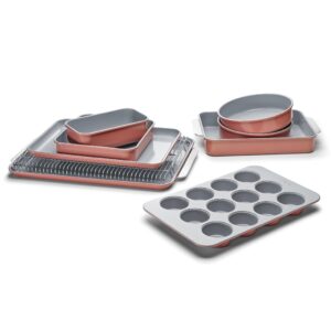 Caraway Nonstick Ceramic Bakeware Set (11 Pieces) - Baking Sheets, Assorted Baking Pans, Cooling Rack, & Storage - Aluminized Steel Body - Non Toxic, PTFE & PFOA Free - Perracotta