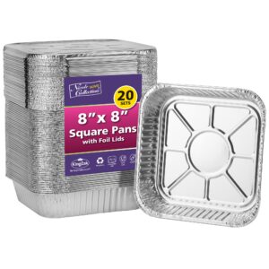 8x8 aluminum pans with lids (20 pack) 8 inch foil pans with covers - cake pans - aluminum square pans with lids - disposable food container - great for cake baking, cooking, freezing, prepping food