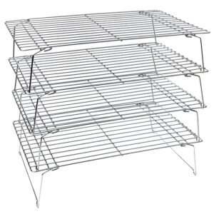 kitchenatics 4-tier stackable cooling racks for baking, 100% stainless steel wire rack, oven safe baking rack, oven rack for pizza, cake, bread, cooling rack for cooking and baking, cookie rack 15x10