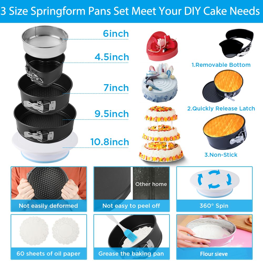 Cake Decorating Kit Supplies, 515 PCS Baking Supplies Set with 3 Springform Pan Sets, 66Icing Piping Nozzles, Cake Rotating Turntable, Piping Bags, Valentines Day Gifts for Her Mom Wife