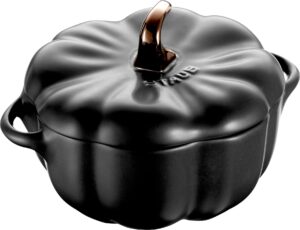 staub 0.5-qt petite ceramic pumpkin, oven & stove safe up to 572°f, baking dish, candy dish, matte black