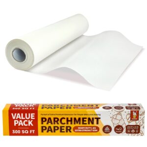 katbite 15in x 242ft, 300 sq.ft value pack parchment paper roll for baking, parchment baking paper with serrated cutter, heavy duty & value pack parchment roll for cooking, air fryer, steaming, bread