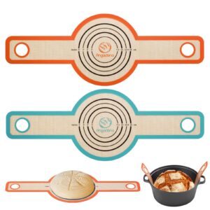 silicone bread sling dutch oven - best japan silicone. non-stick & easy clean reusable silicone bread baking mat. with extra long handles bread baking sheet liner, 2 mix colour set transferable dough