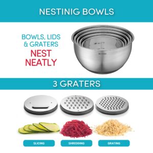 Belwares Mixing Bowls with Lids Set - Nesting Bowls with Airtight Lids + Graters - Stainless Steel Non-Slip Mixing Bowl for Baking, Food Storage and Prepping (Black, 5-Piece Set)