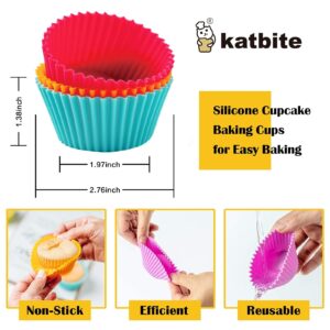 Katbite Reusable Silicone Baking Cups 24 Pack - Non-stick Muffin Cupcake Liners Set, Thick & Heavy Duty Cupcake Molds - Perfect for Party Halloween Christmas Bakery Supplies, Multicolor