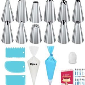 Tingjia Piping Bags and Tips Set, Cupcake Piping Tips Cake Decorating Kit with 12 Cake Frosting Icing Tips, 11 Pastry Bags, 3 Cake Scrapers, 1 Reusable Couplers for Baking