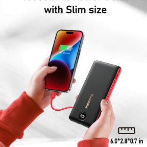 VEEKTOMX Portable Charger with Built in Cables 22.5W 10000mAh, Power Bank for iPhone with AC Wall Plug, Fast Charging USB C Slim Battery Pack with LED Display Compatible with iPhone15/14/13, Samsung