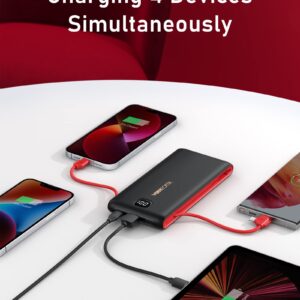 VEEKTOMX Portable Charger with Built in Cables 22.5W 10000mAh, Power Bank for iPhone with AC Wall Plug, Fast Charging USB C Slim Battery Pack with LED Display Compatible with iPhone15/14/13, Samsung