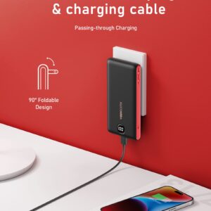 VEEKTOMX Portable Charger with Built in Cables 22.5W 10000mAh, Power Bank for iPhone with AC Wall Plug, Fast Charging USB C Slim Battery Pack with LED Display Compatible with iPhone15/14/13, Samsung