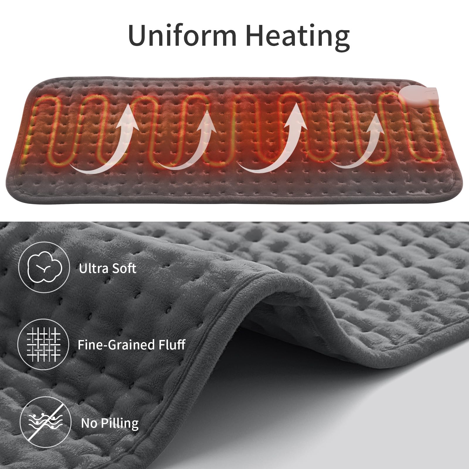 Electric Heating Pad for Back Pain Relife, Cramps, Neck and Shoulder, Moist/Dry Heat Therapy with Auto Shut Off Heating Pads, Holiday Christmas Gifts for Women Men Mom Dad (12"*24"), Gray