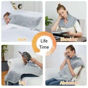 CAROMIO Large Heating Pad for Neck and Shoulders Back Pain Relief, Weighted Electric Heating Pads with Auto Shut Off, Full Body Back Heat Pad, Fast Heating and 4 Heat Settings (Grey, 33"x22")