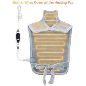 CAROMIO Large Heating Pad for Neck and Shoulders Back Pain Relief, Weighted Electric Heating Pads with Auto Shut Off, Full Body Back Heat Pad, Fast Heating and 4 Heat Settings (Grey, 33"x22")