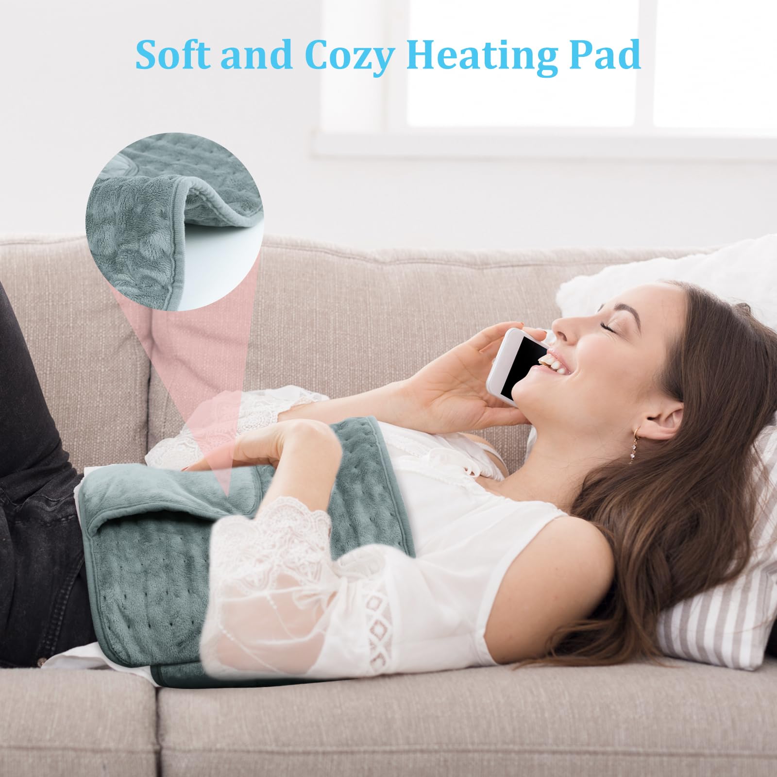 Heating Pad for Back Pain Relief Electric Heating Pad Wrap for Period Cramps Lower Back Neck Shoulders Pain Relief 6-Hour Auto Shut Off 12x24 Heated Pad + 20" Belt Adjustable 4 Timer & 6 Heat Level