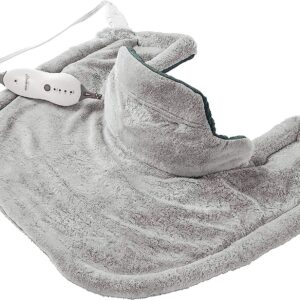 Sunbeam Contoured Heating Pad for Neck & Shoulder Pain Relief with Auto Shut Off, Moist Heating Option, 22 x 19, Grey