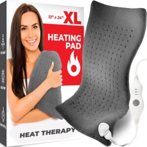 extra large heating pad (washable), back heating pad (relieves muscle pain & spasms), heating pad for back pain relief (ultra plush soft fleece), heating pad with auto shut off, body heating pad gray