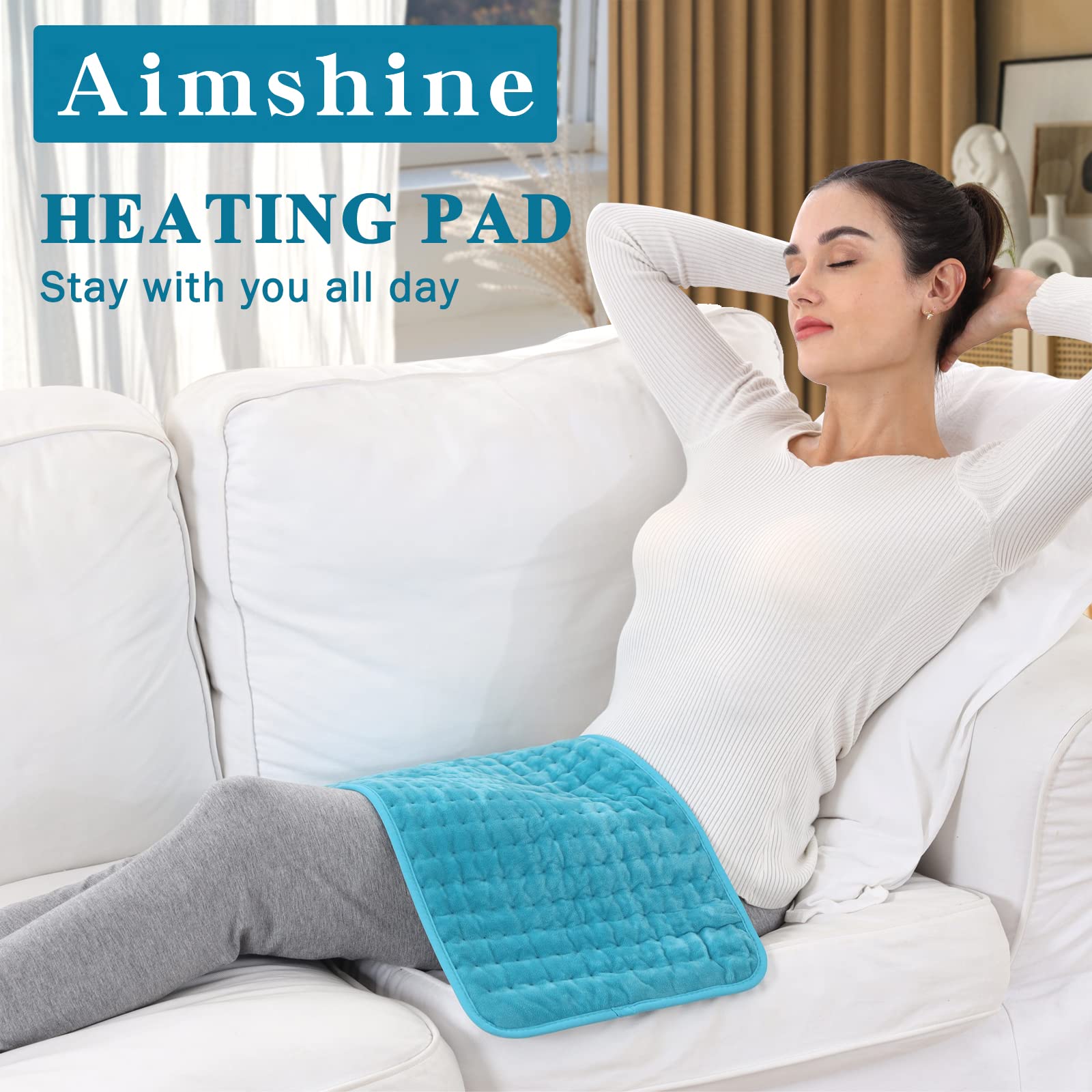 Heating Pad - Electric Heating Pad for Back Pain Relief, Fast-Heating Super Soft Fabric Heating pad for Cramps, 6 Heating Settings, Auto Shut Off, Machine Washable, Gitfs for Mother's Day 12x24''