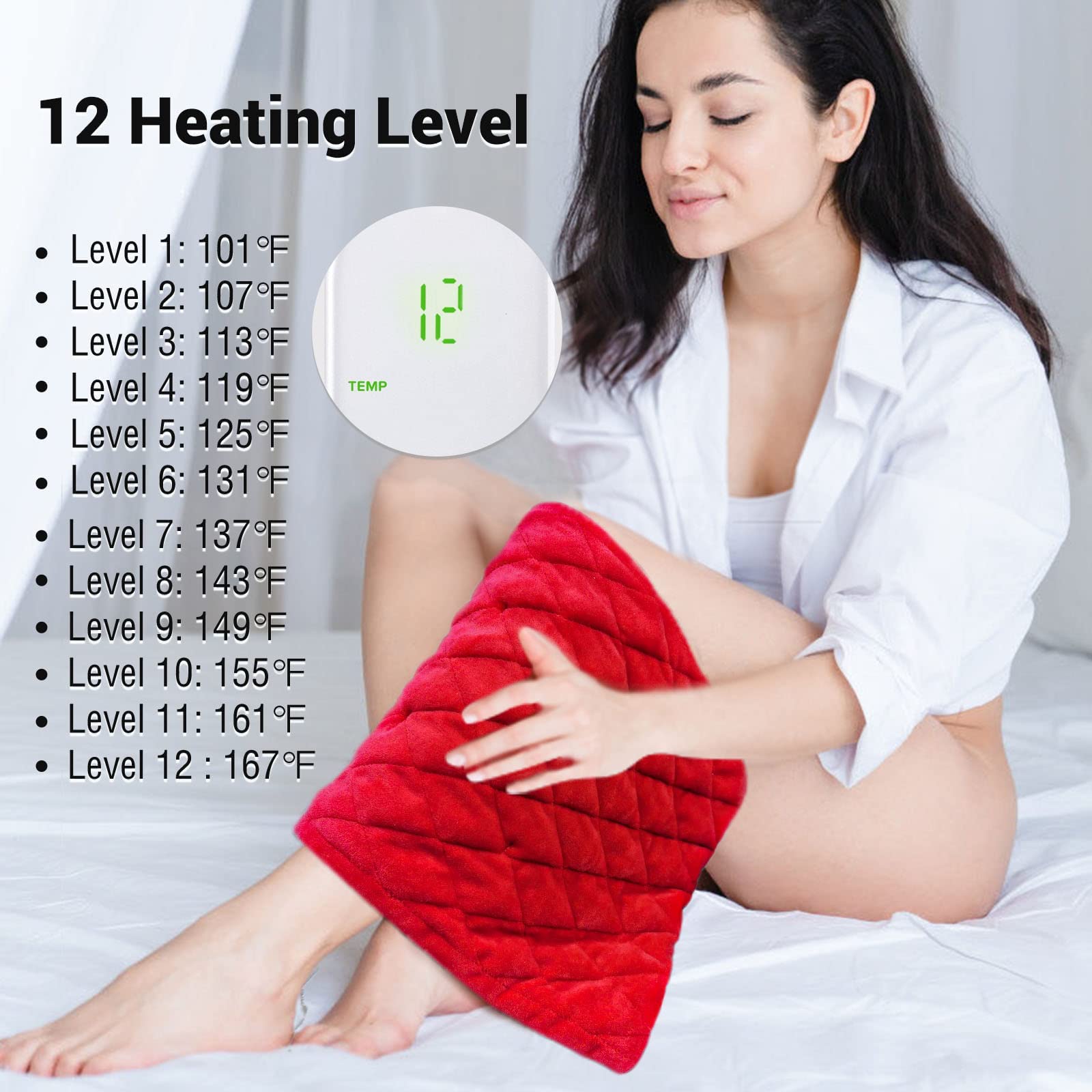 ZXU Weighted Heating Pad, 2 lb Weighted Heated Pad for Back Pain Reliefs,12 Heat Setting, 1-24Hour Auto Shut off, Stay on Function ，Moist Heat, Hot Heated Pad for Shoulders and Cramps Relief