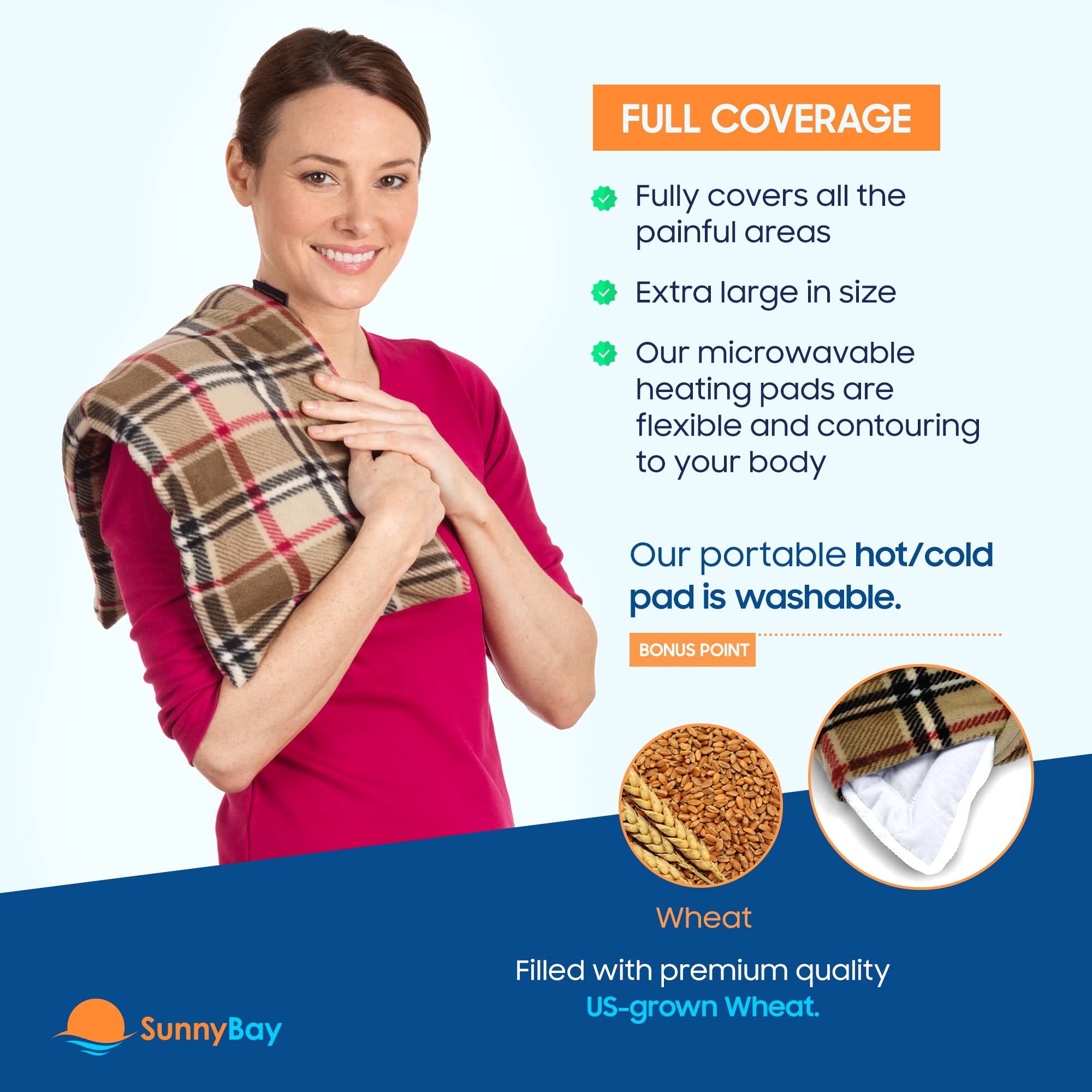 SunnyBay Extra Large Microwave Heating Pad, Microwavable Heavy Weighted Full Body Moist Hot or Cold Pack with Wheat Filling and Washable Fleece Cover, 10x24 Inches (London)