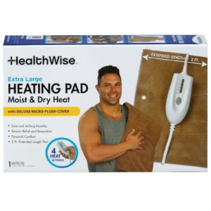 HealthWise Deluxe Extra Large 12” x 24” Heating Pad with Moist & Dry Heat | Four-Heat Settings | Soothing Warm Relief