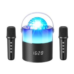 leicex portable bluetooth speaker,wireless speakers with bass hd sound,up to 12h playtime,disco rotating light/music light/ideal for home and outdoor karaoke machine with two wireless microphones