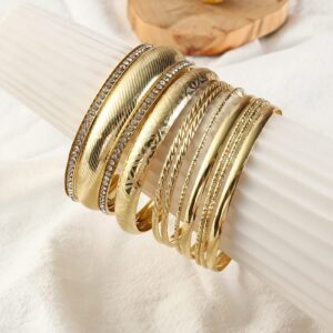 ANYILVTULI MUAYOUAUM Gold Bangle Bracelets for Women Gold Bangles Indian Jewelry Fashion Disco Bangle Bracelets for Girls Gold Bracelet for Teen Girls 70s Bracelets