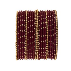 riangi desi designer indian bangles for women, set of 22 ethnic alloy metal bangles indian, womens bangles bracelets, bollywood jewelry, wedding jewelry, party favors in gold and maroon tone