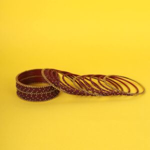 RIANGI Desi Designer Indian Bangles For Women, Set Of 22 Ethnic Alloy Metal Bangles Indian, Womens Bangles Bracelets, Bollywood Jewelry, Wedding Jewelry, Party Favors In Gold And Maroon Tone