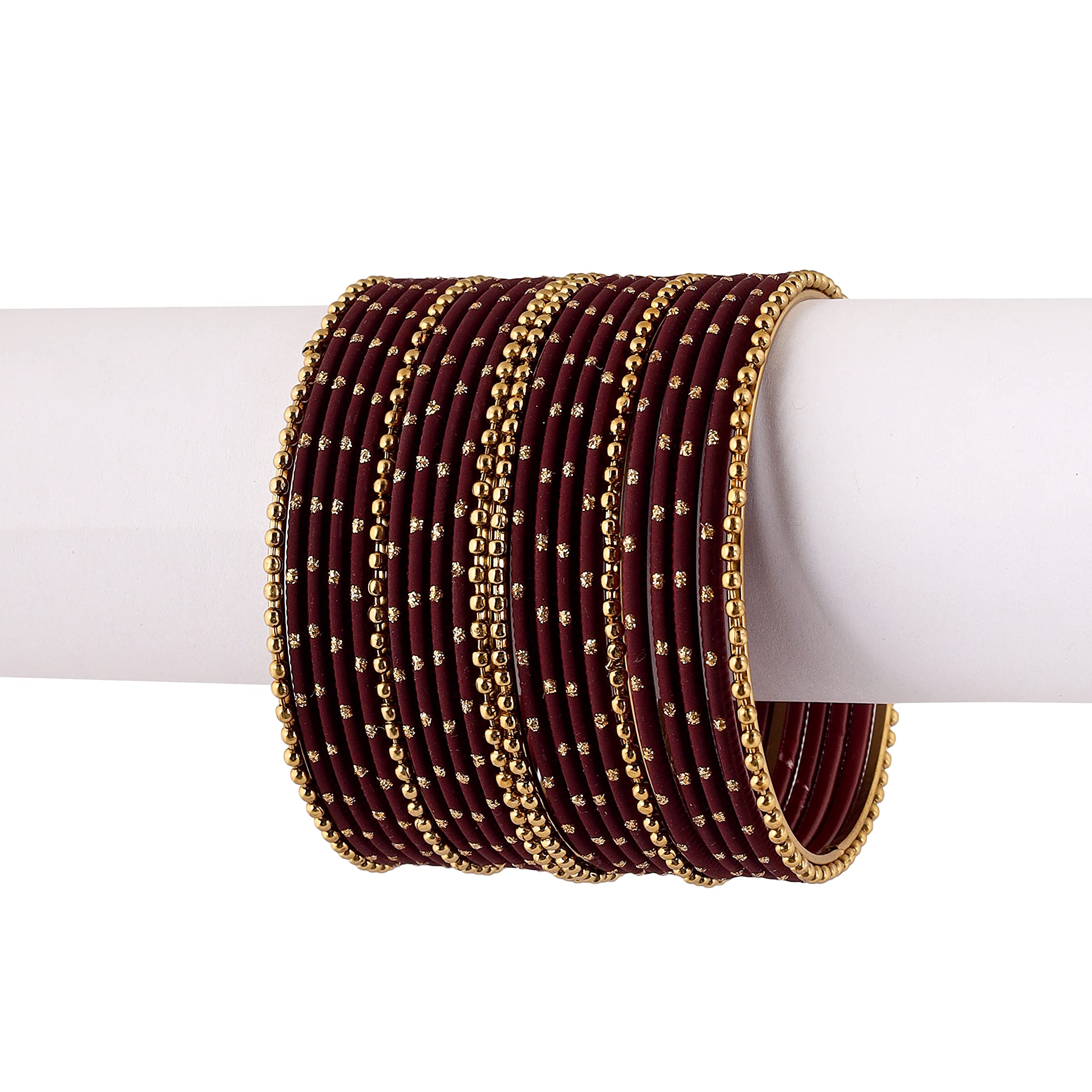 RIANGI Desi Designer Indian Bangles For Women, Set Of 22 Ethnic Alloy Metal Bangles Indian, Womens Bangles Bracelets, Bollywood Jewelry, Wedding Jewelry, Party Favors In Gold And Maroon Tone