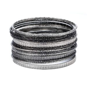 ensoul 2.68" inner diameter silver lt hematite multiple textured metal bracelets & bangles set for women 18pcs/set