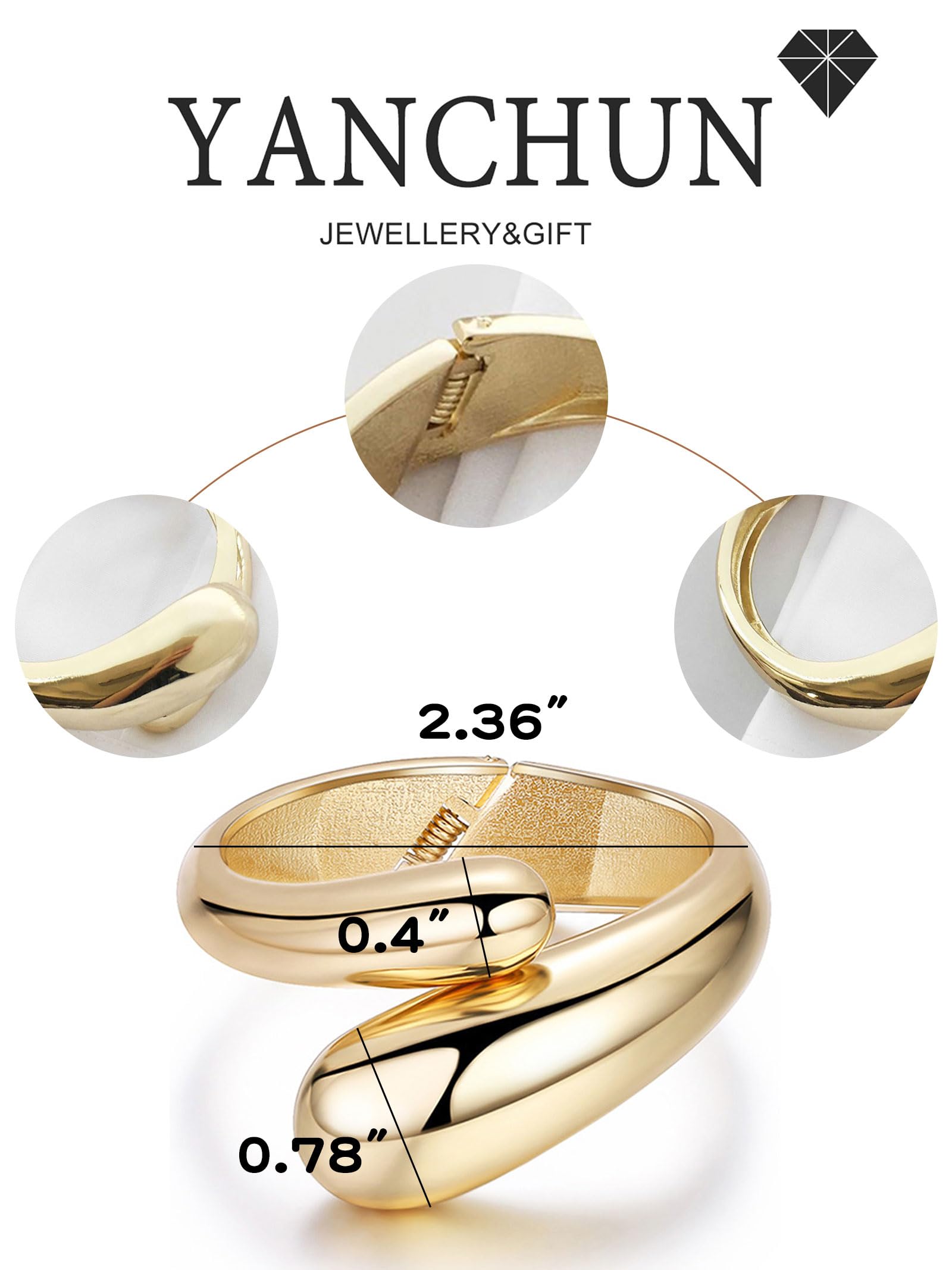 YANCHUN Gold Chunky Bracelet for Women Cuff Bangle Bracelets Hinge Gold Polished Frosted Bracelets Irregular Wrist Cuffs for Teen Girls