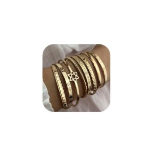 sakytal boho gold bangles bracelets layered stackable bracelet set hexagram bracelet for women