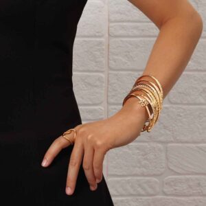 Sakytal Boho Gold Bangles Bracelets Layered Stackable Bracelet Set Hexagram Bracelet for Women