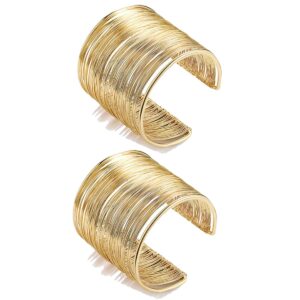 firazio 2 pcs cuff bangle bracelet for women open wide wire bracelets gold wrist cuff wrap bracelet