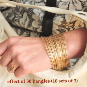 14k gold filled Bangles hammered slip on set of 3 textures, Mu-Yin Jewelry Handmade in USA (M)