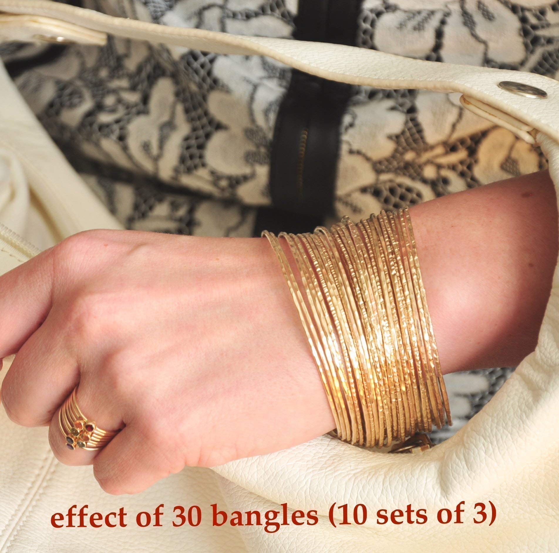 14k gold filled Bangles hammered slip on set of 3 textures, Mu-Yin Jewelry Handmade in USA (M)