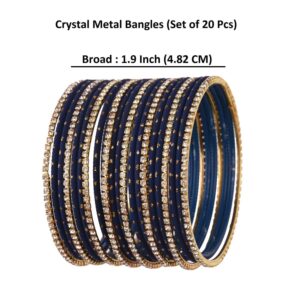 Efulgenz Indian Bangle Set Rhinestone CZ Plain Metal Bracelet Bangle Jewelry for Women (20 Pcs) Size-2.6, Blue